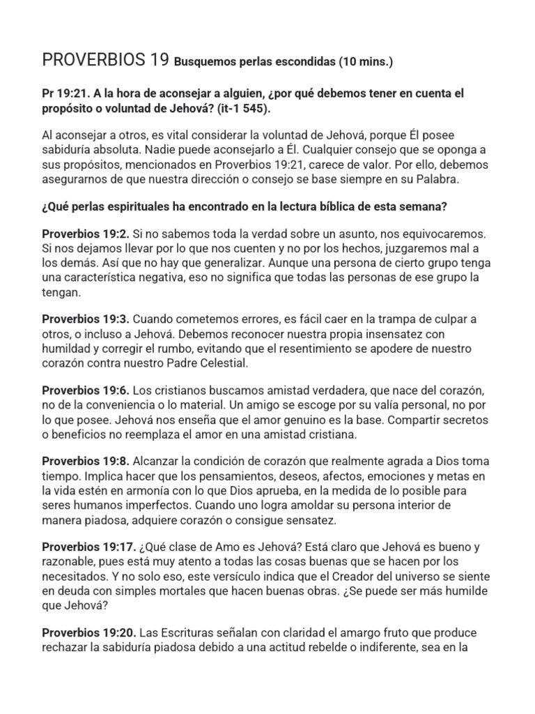 Reflexiones sobre Proverbios 19 | PDF | Amor | Libro de proverbios