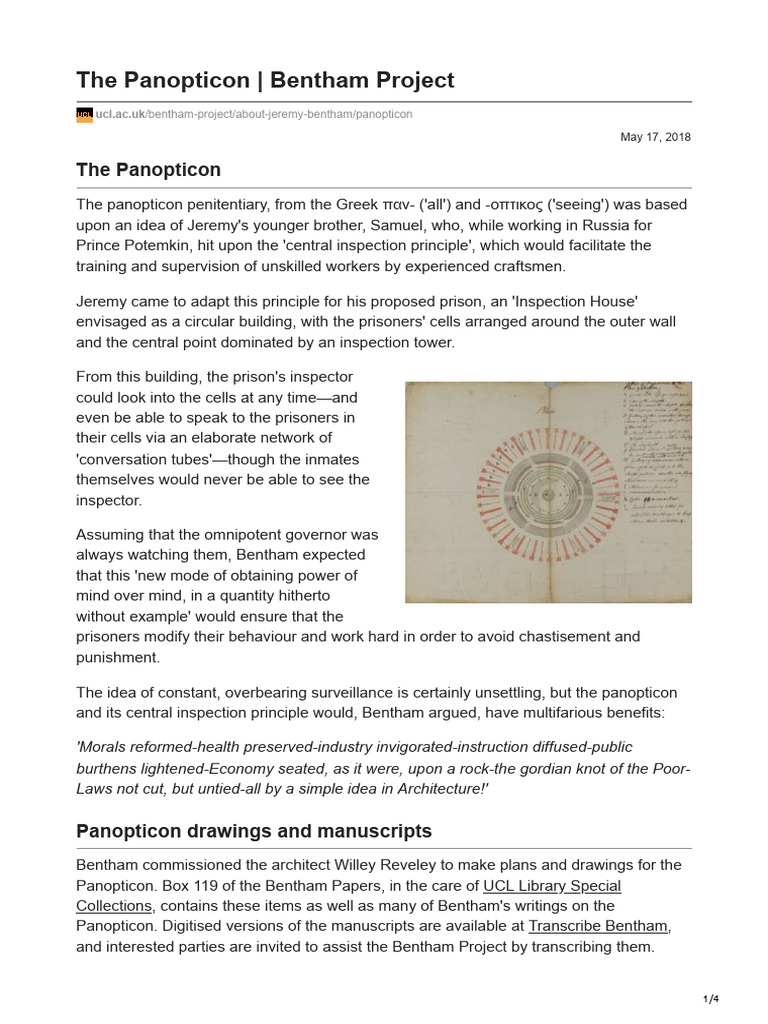 Overview of Bentham's Panopticon Design | PDF | Prison | Penal Imprisonment