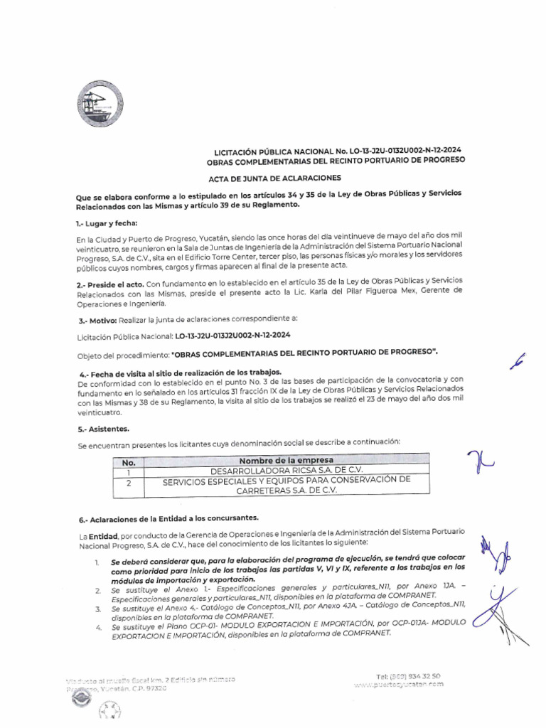 ACTA JUNTA DE ACLARACIONES N12 | PDF