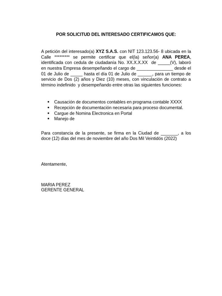 Certificación Laboral de Ana Perea | PDF