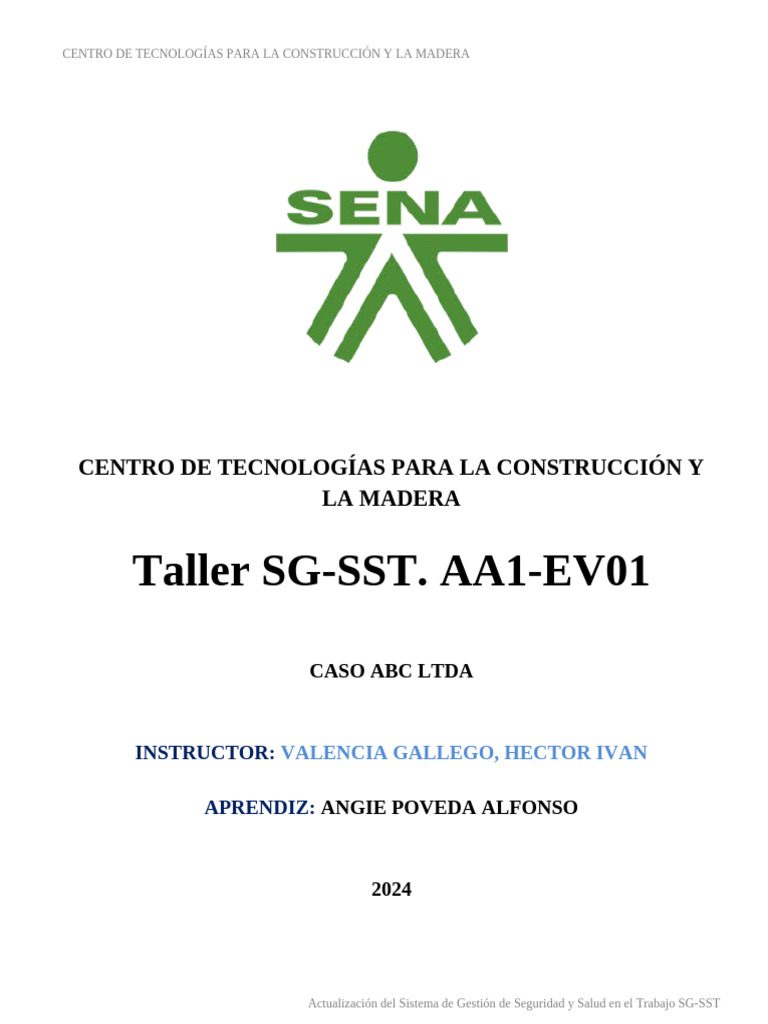 Taller - AA1-EV01 Ejemplo | PDF | Seguridad y salud ocupacional | Derecho laboral