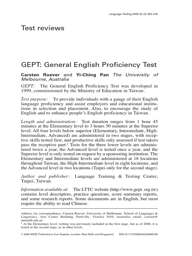 Overview of the GEPT in Taiwan | PDF | Learning | International English ...