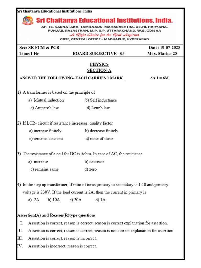 Physics Exam Paper for LCR Circuits | PDF | Electrical Impedance | Inductor