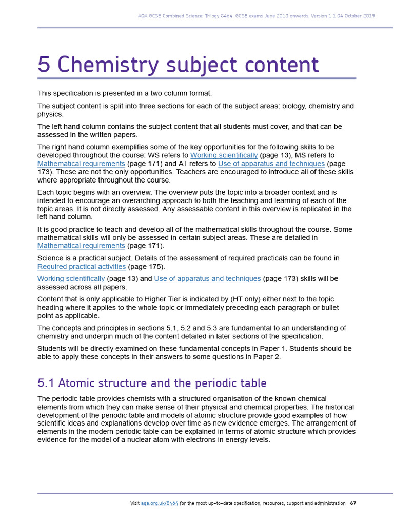 AQA GCSE Chemistry Specification Overview | PDF | Mole (Unit ...