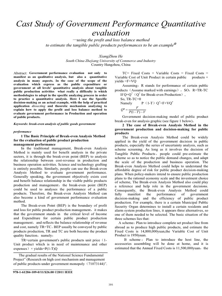 Evaluating Government Performance with Break-even Analysis | PDF ...