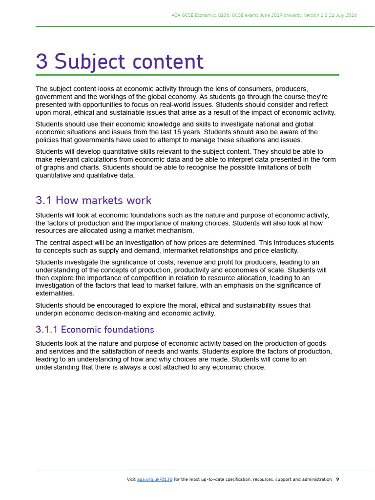 AQA GCSE Economics Specification Overview | PDF | Elasticity (Economics ...