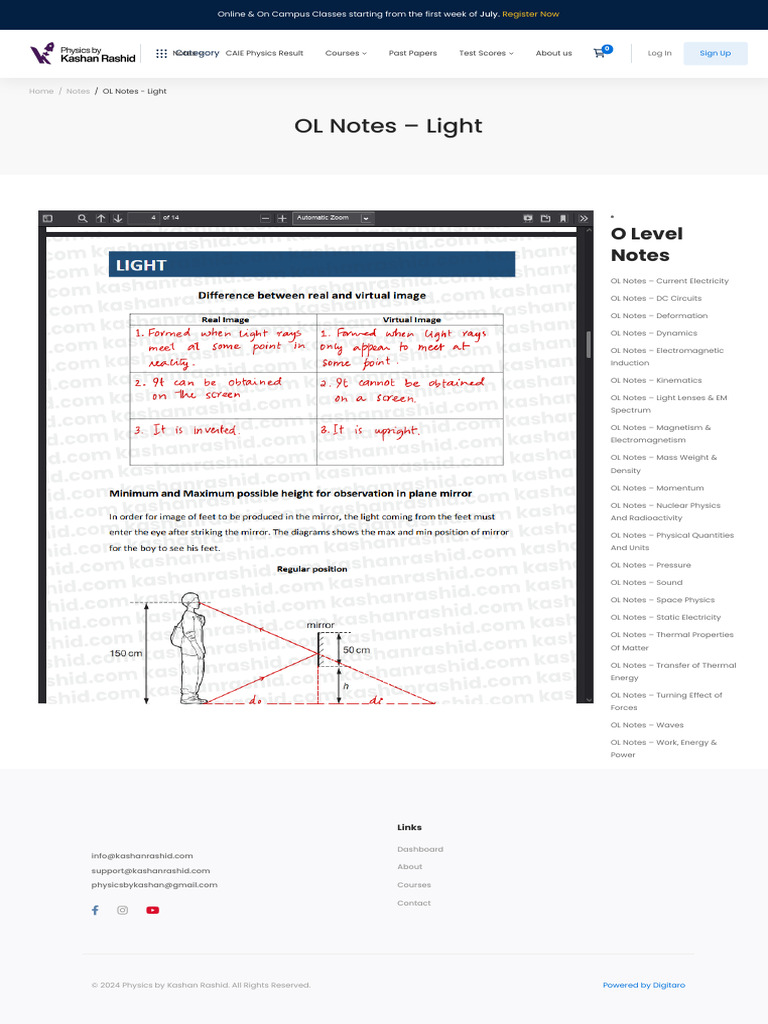 OL Notes - Light - Physics by Kashan Rashid | PDF | Physics ...