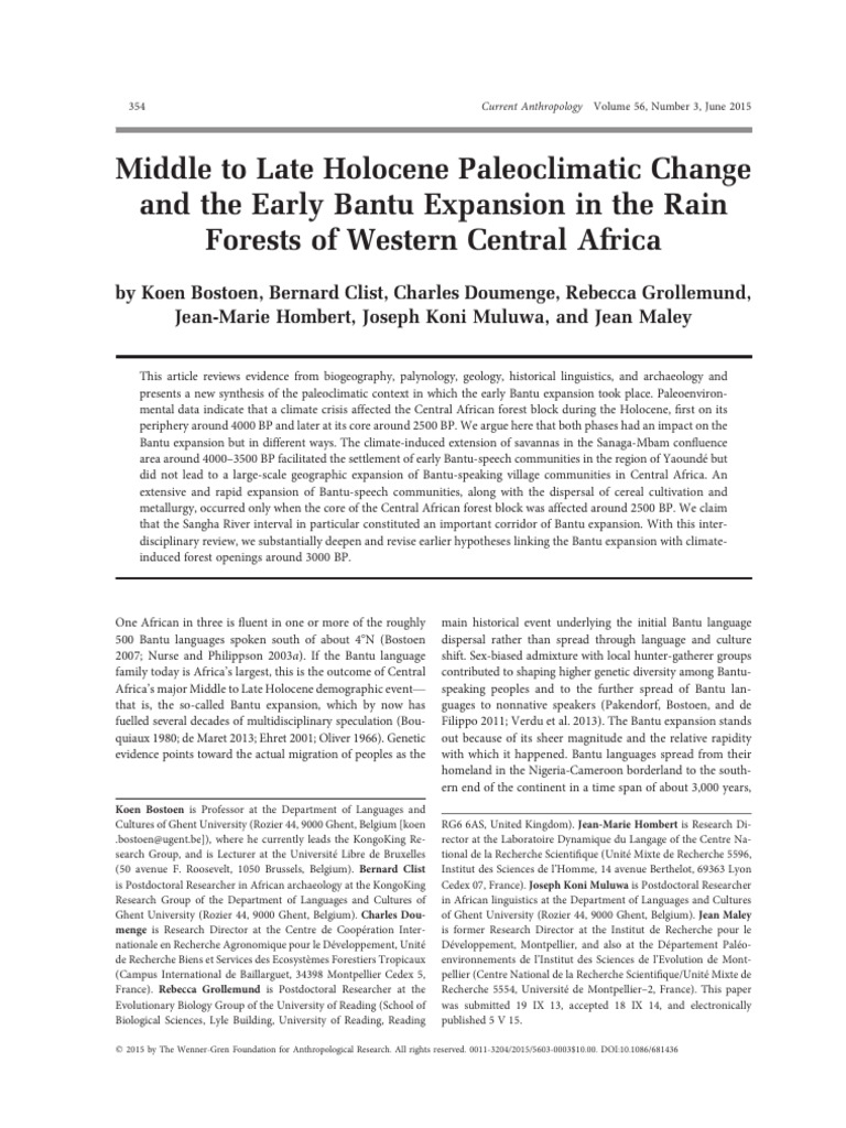 Middle To Late Holocene Paleoclimatic Change and The Early Bantu ...