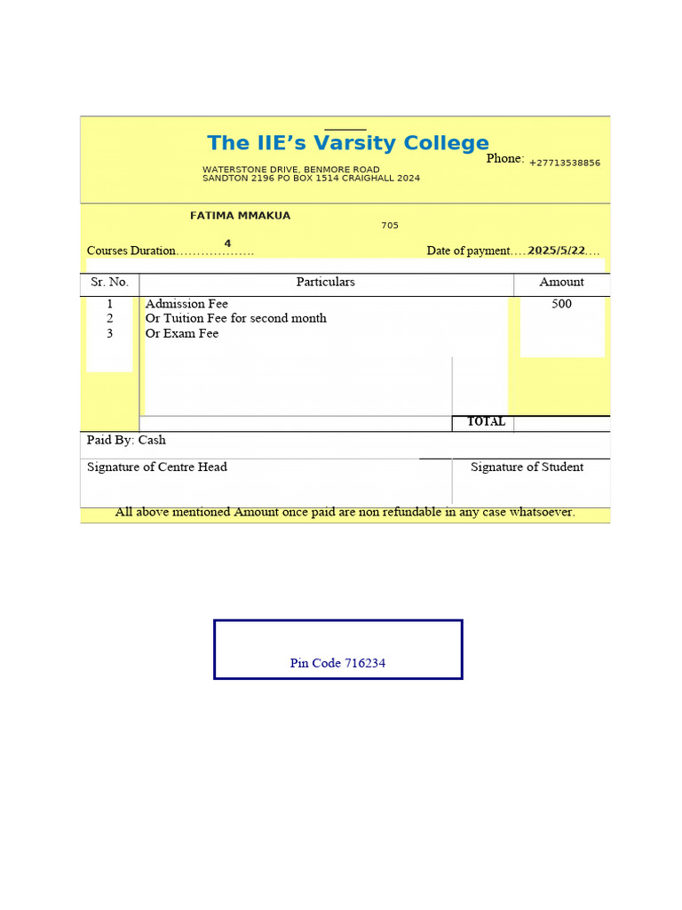 School Fee Receipt Sample | PDF