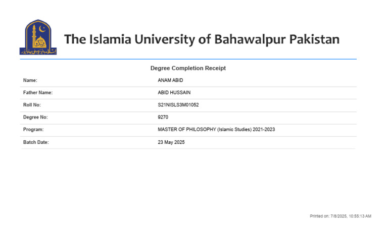 Degree Receipt | PDF