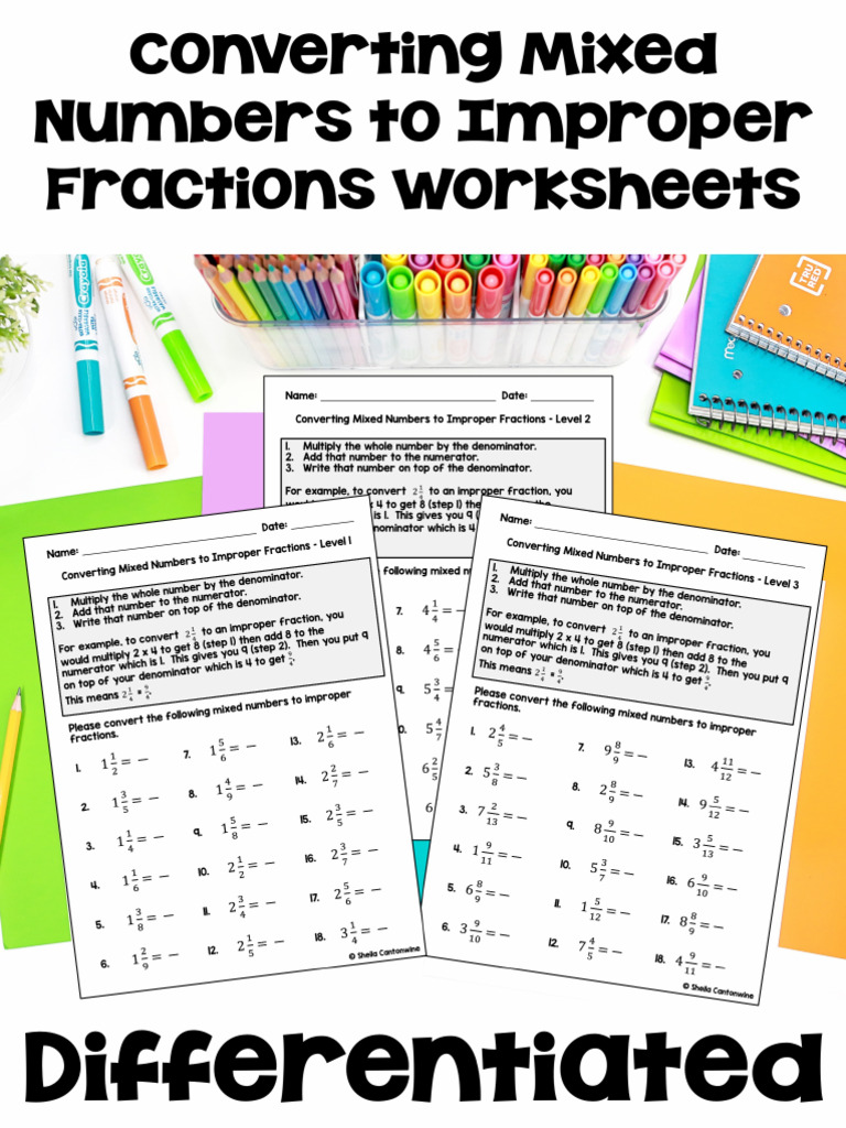 Converting Mixed Numbers To Improper Fractions Worksheets | PDF