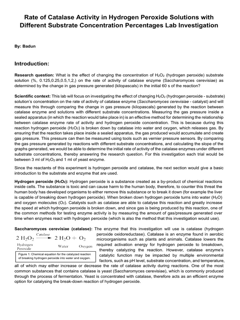 Catalase Activity with Hydrogen Peroxide | PDF | Enzyme Kinetics ...