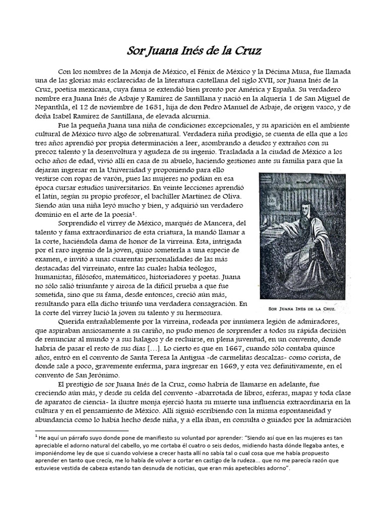 Vida y obra de Sor Juana Inés de la Cruz | PDF