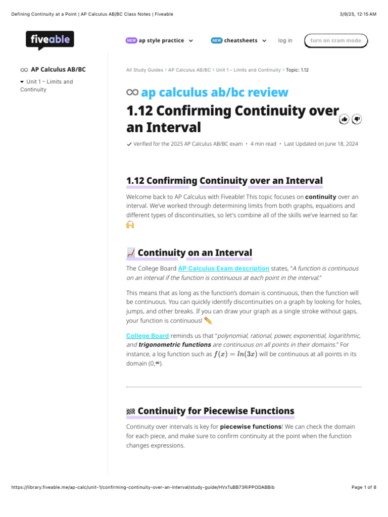 1.12 Defining Continuity at A Point - AP Calculus AB:BC Class Notes ...