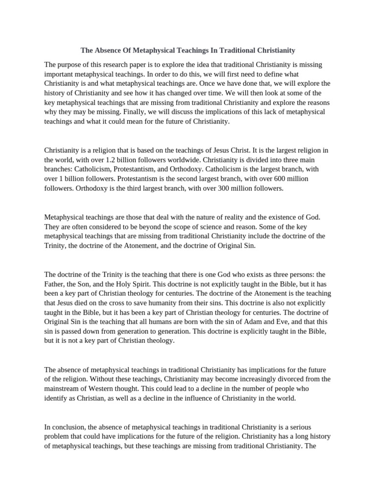 The Absence of Metaphysical Teachings in Traditional Christianity | PDF ...