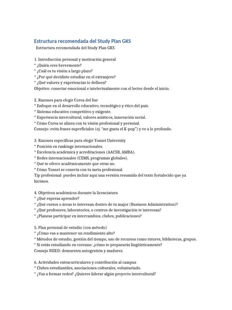 Estructura Study Plan GKS | PDF
