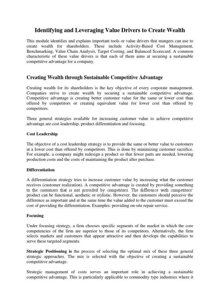 Identifying and Leveraging Value Drivers To Create Wealth | PDF ...