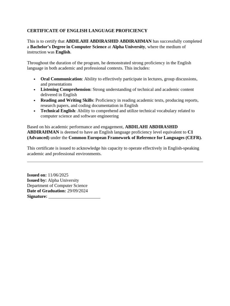 English Proficiency Certificate - C1 Level | PDF