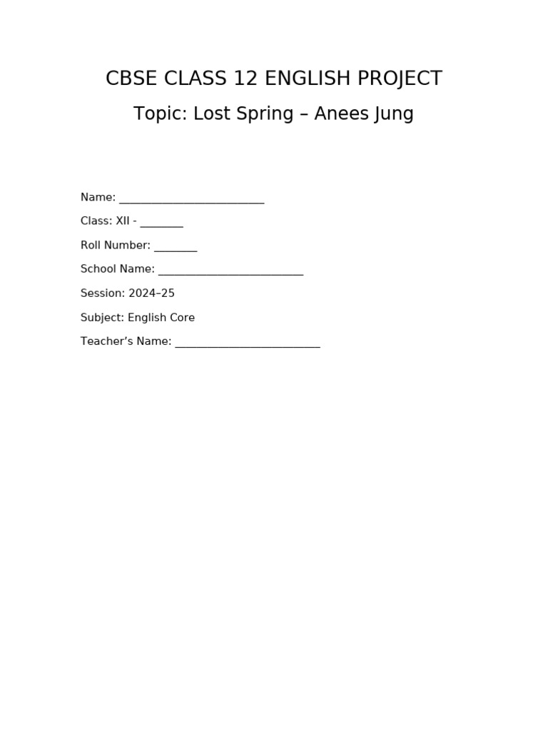 Lost Spring: A Class 12 Project Guide | PDF