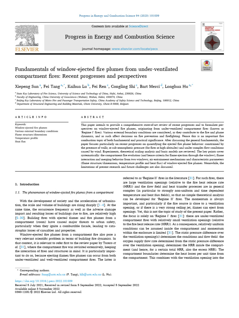 Fundamentals of Window-Ejected Fire Plumes From Under-Ventilated | PDF ...