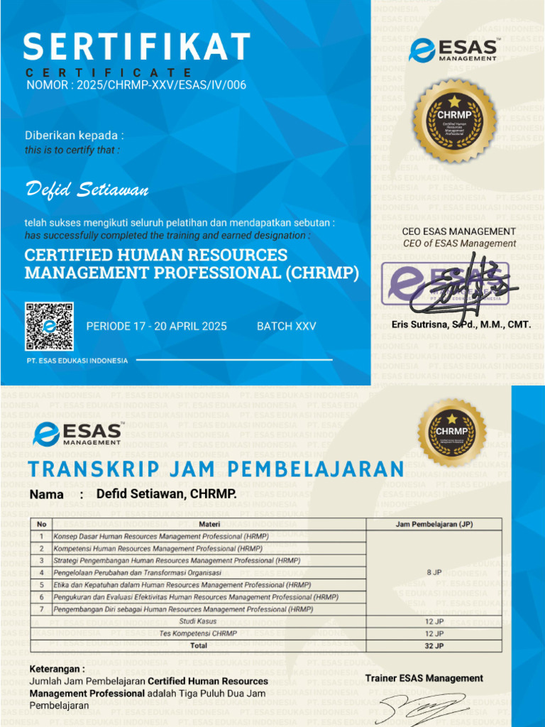 Defid Setiawan, CHRMP. | PDF