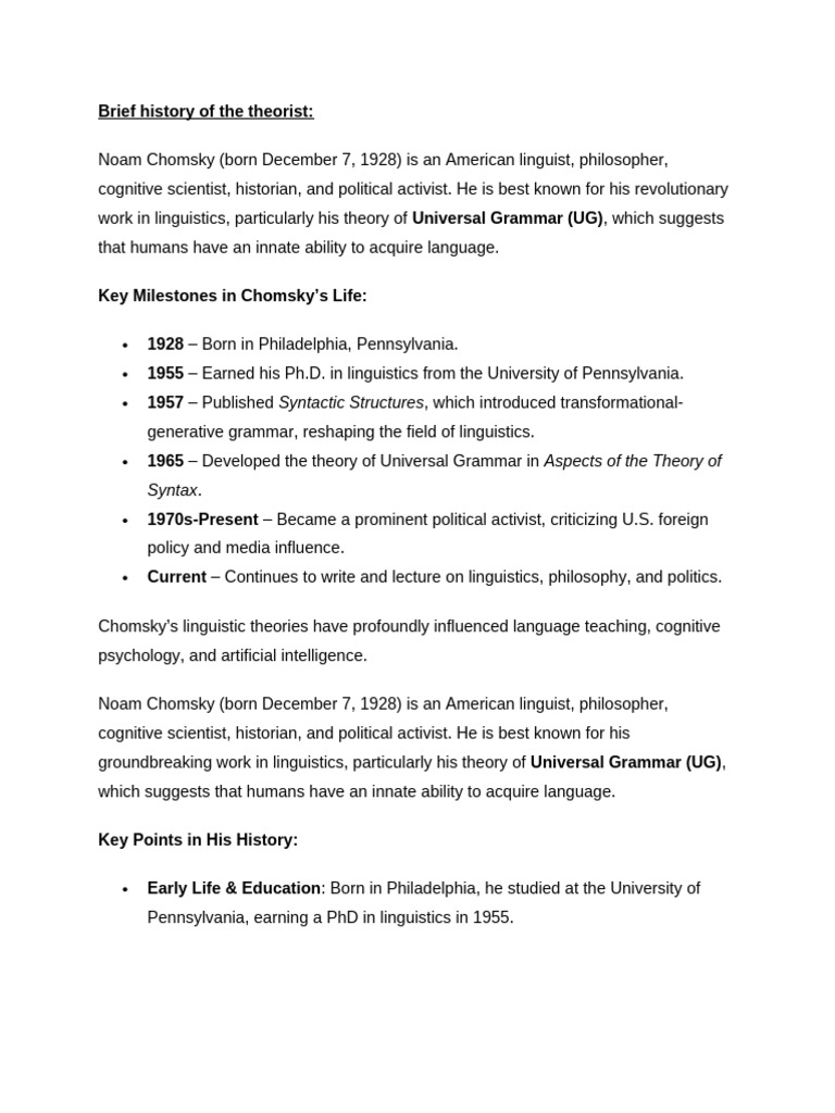 Chomsky S Universal Grammar In Education Pdf Language Acquisition