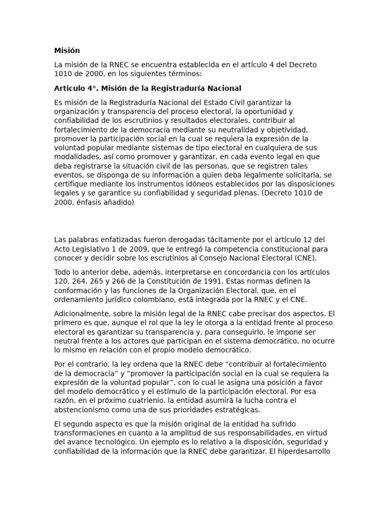 Registraduria Misión y Vision | PDF | Democracia | Ideologías políticas