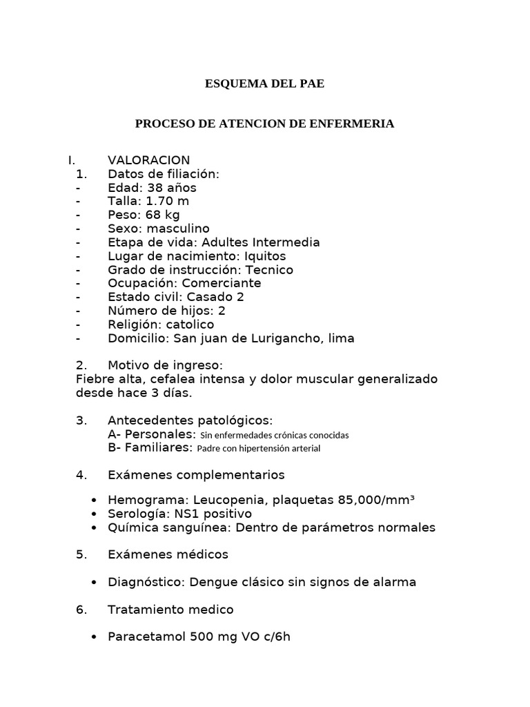 Esquema Pae Dengue | PDF | Deshidración | Enfermedades y trastornos