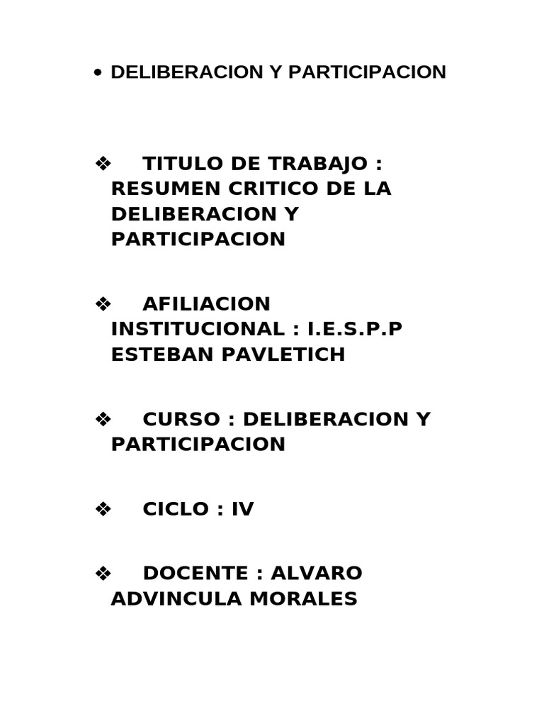Deliberación y Participación Educativa | PDF | Participación pública ...