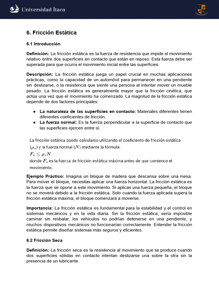 Tema 6. Fricción Estática | PDF | Fricción | Fuerza