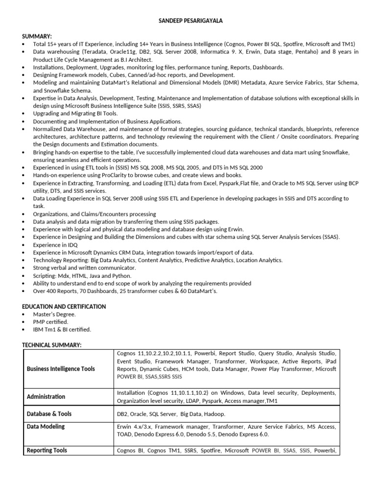 Sandeep Pesarigayala PowerBI Cognos 2025 | PDF | Microsoft Sql Server | Databases
