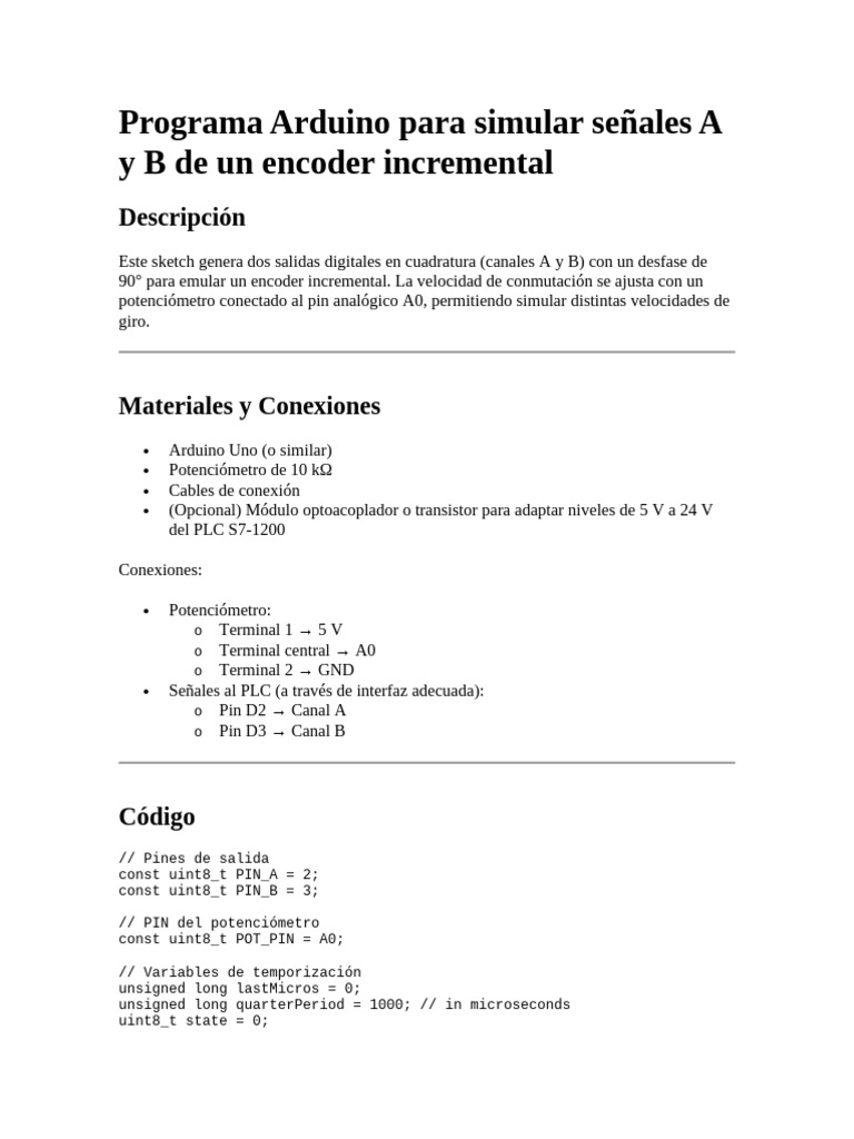 Programa Arduino para Simular Señales A y B de Un Encoder Incremental | PDF | Informática ...