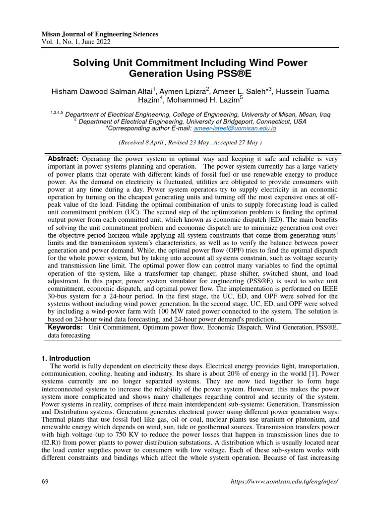 Solving Unit Commitment Including Wind Power Generation Using PSS®E | PDF | Mathematical ...