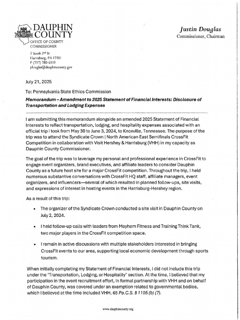 Douglas Letter To PA Ethics Commission | PDF