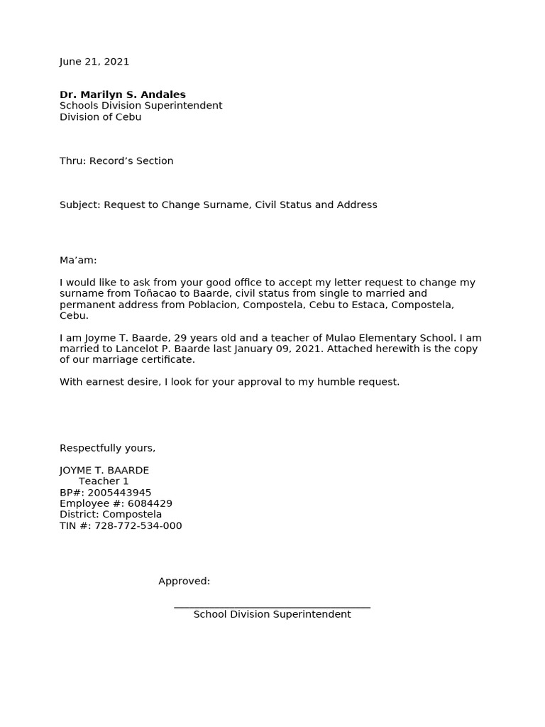 Letter Request For Change Status | PDF