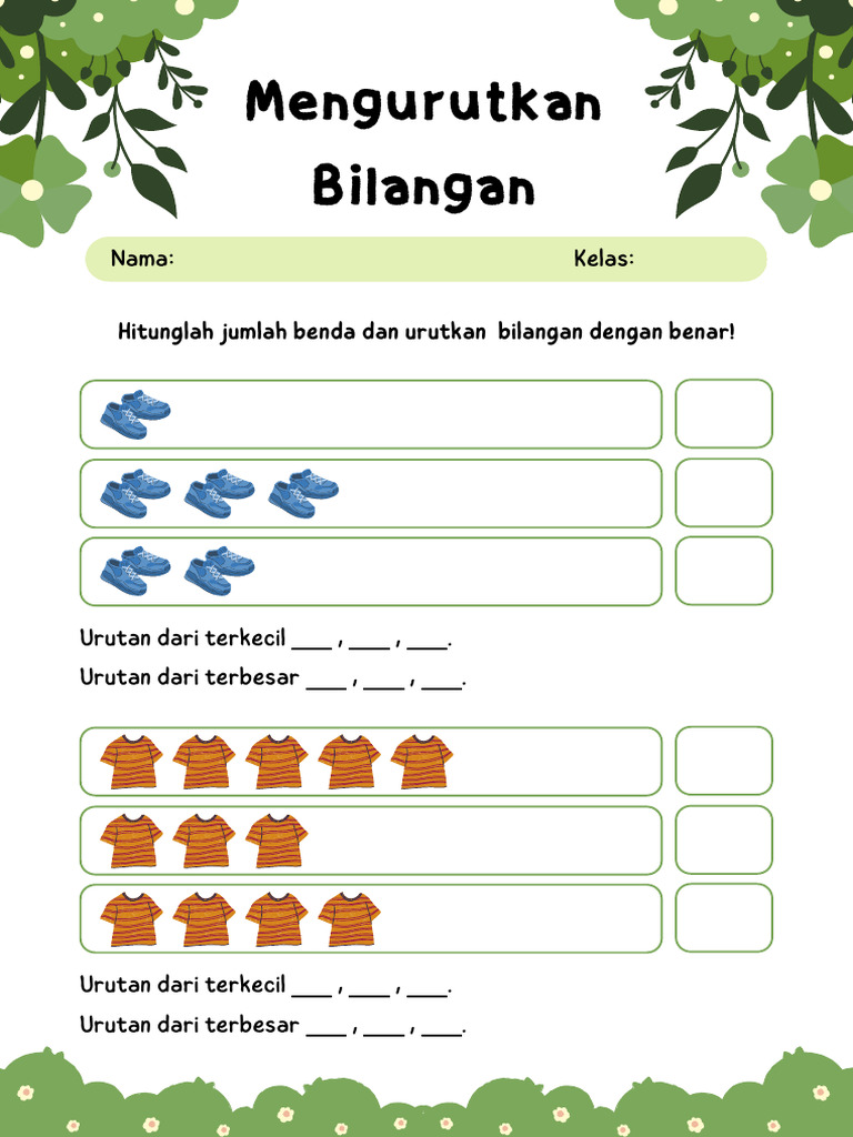 Lembar Kerja Mengurutkan Bilangan Kelas 1 | PDF