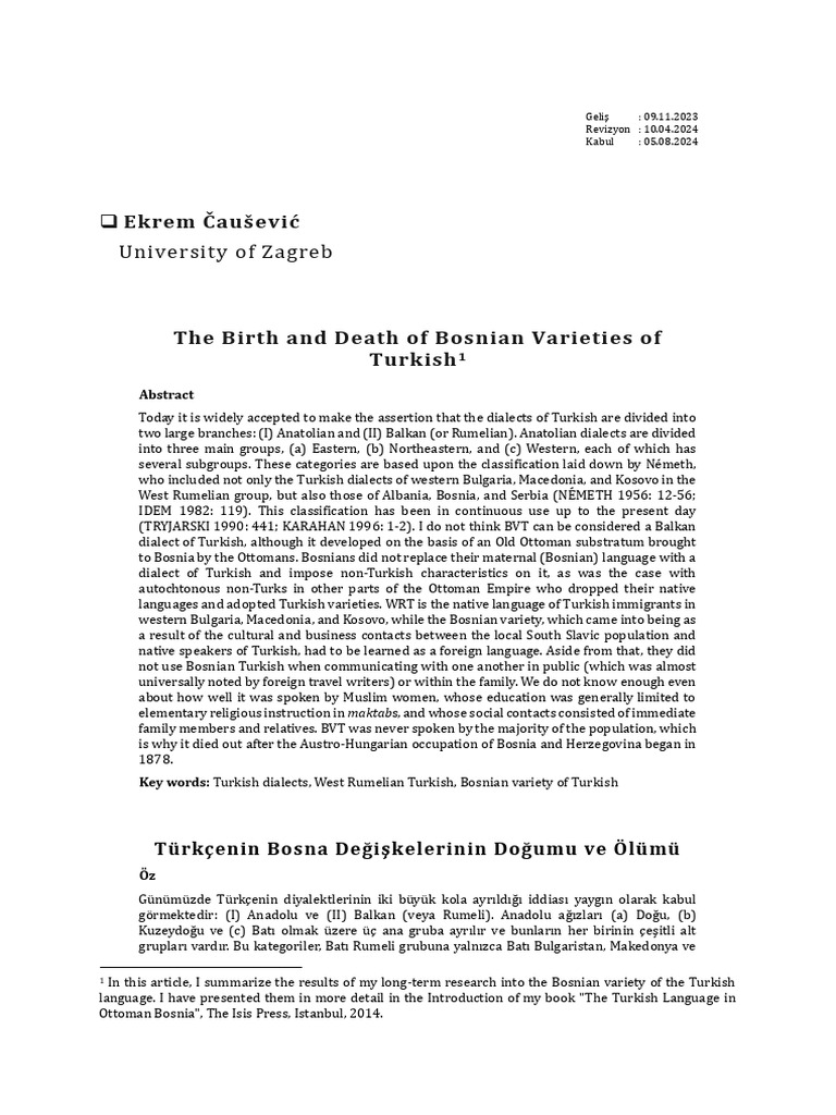 Bosnian Varieties of Turkish: Origins and Decline | PDF | Bosniaks ...