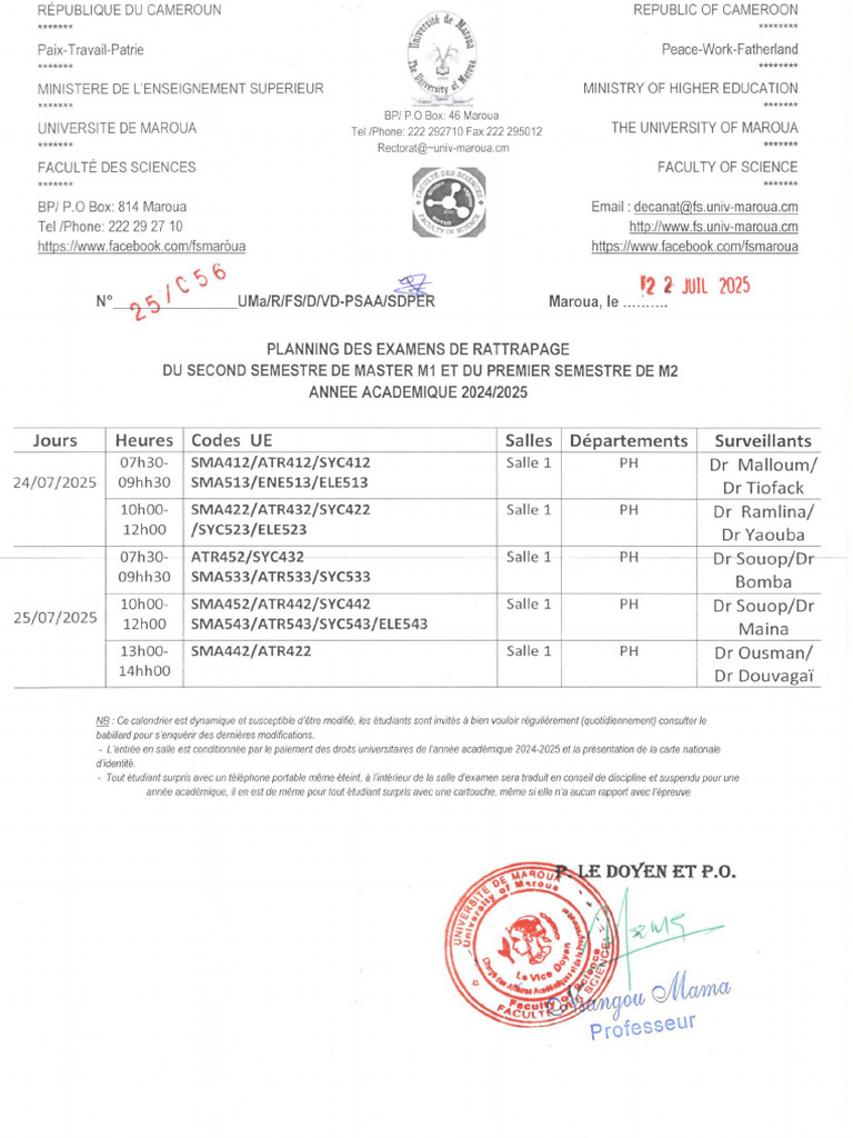 Planning Des Examens de Rattrapage Master1&2 PH s2&3 2024-2025 | PDF