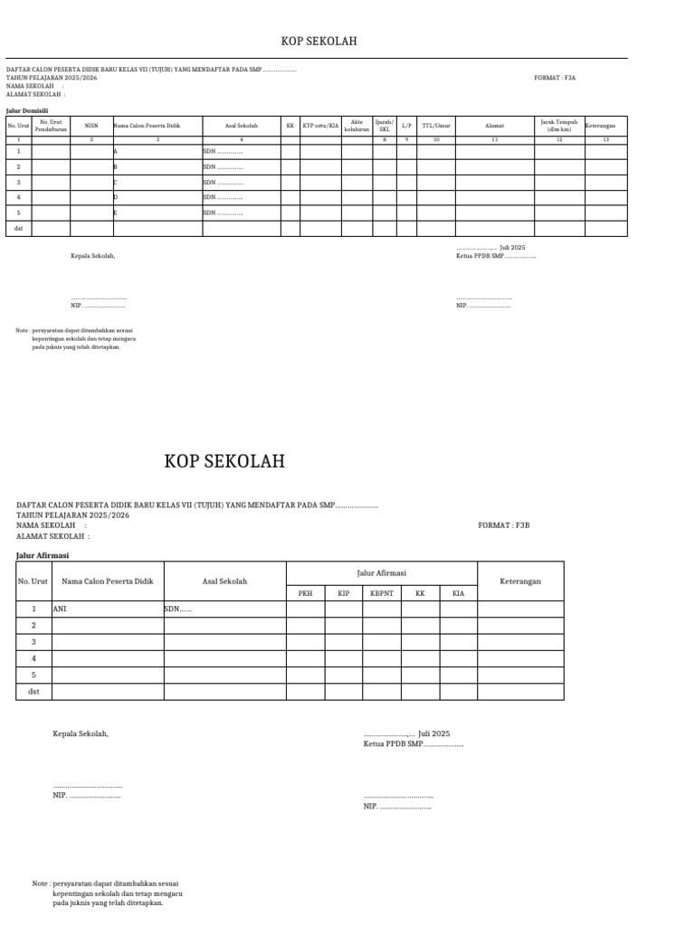 Form Pengesahan PPDB SMPN 2025 2026 | PDF