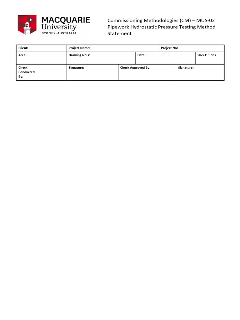 Pipework Hydrostatic Pressure Testing Guide | PDF | Pipe (Fluid ...