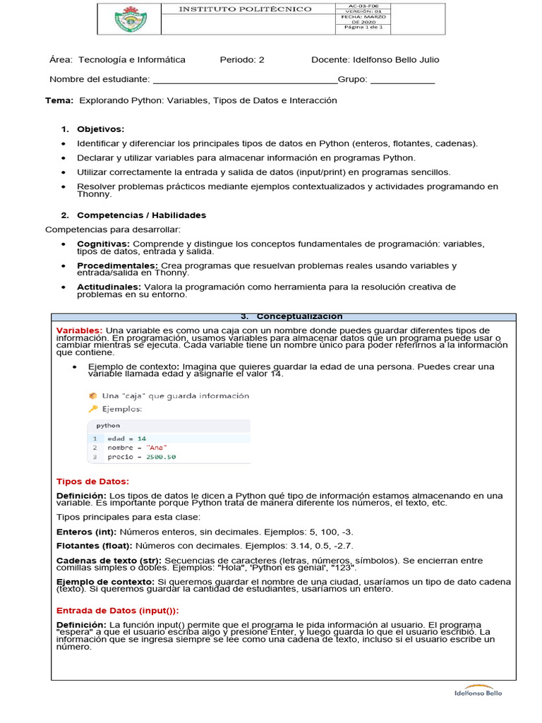GUIA1 | PDF | Tipo de datos | Python (lenguaje de programación)