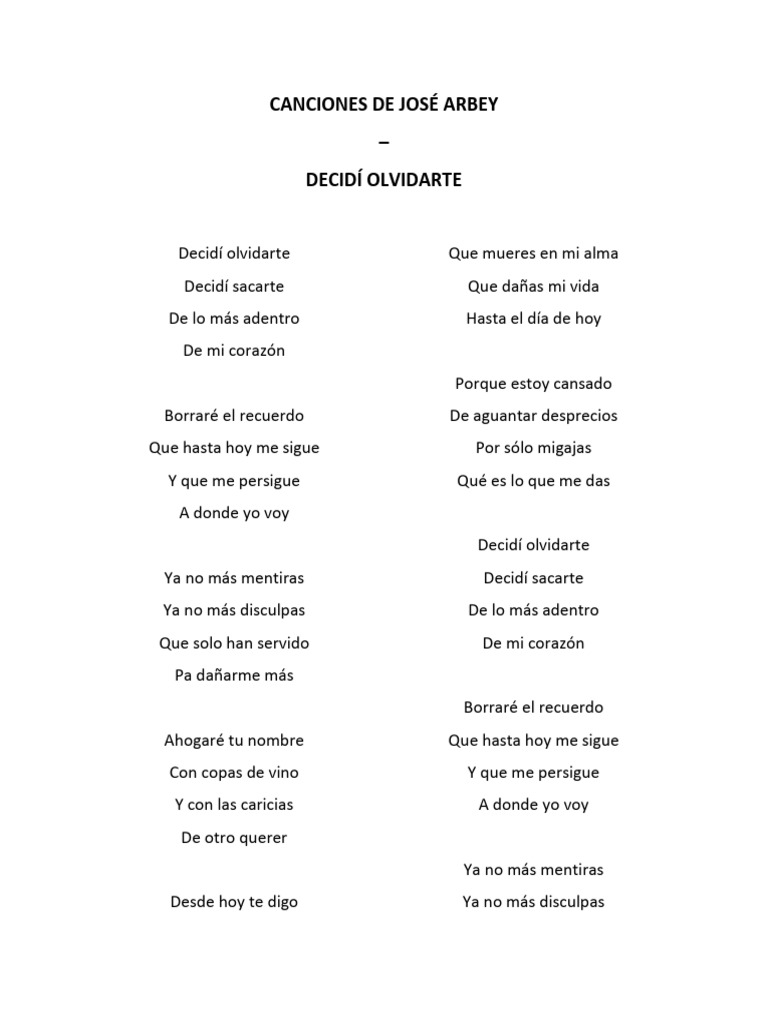Canciones de José Arbey - Decidí Olvidarte | PDF