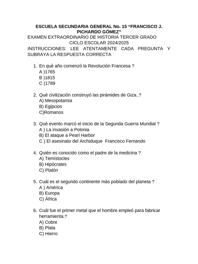 Examen Extraordinario Hist | PDF | México | Segunda Guerra Mundial