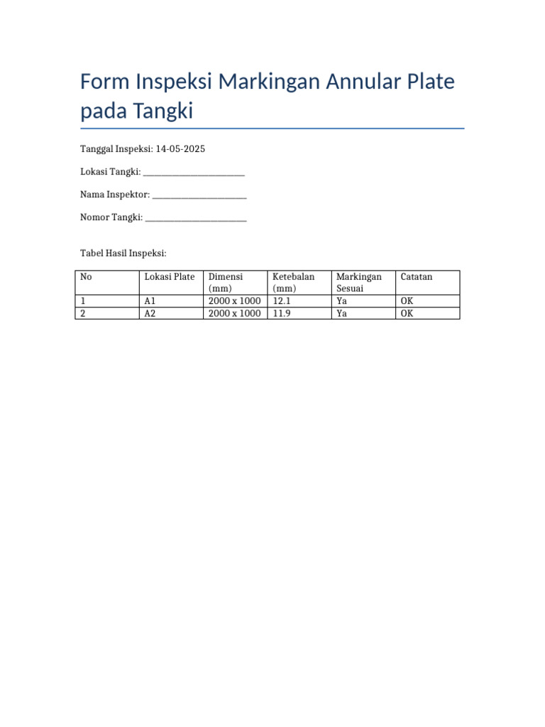 Inspeksi Markingan Annular Plate Tangki | PDF