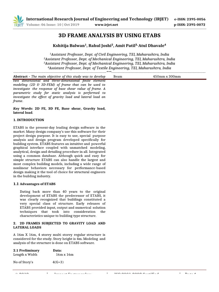3D Frame Analysis Using ETABS Software | PDF | Structural Load