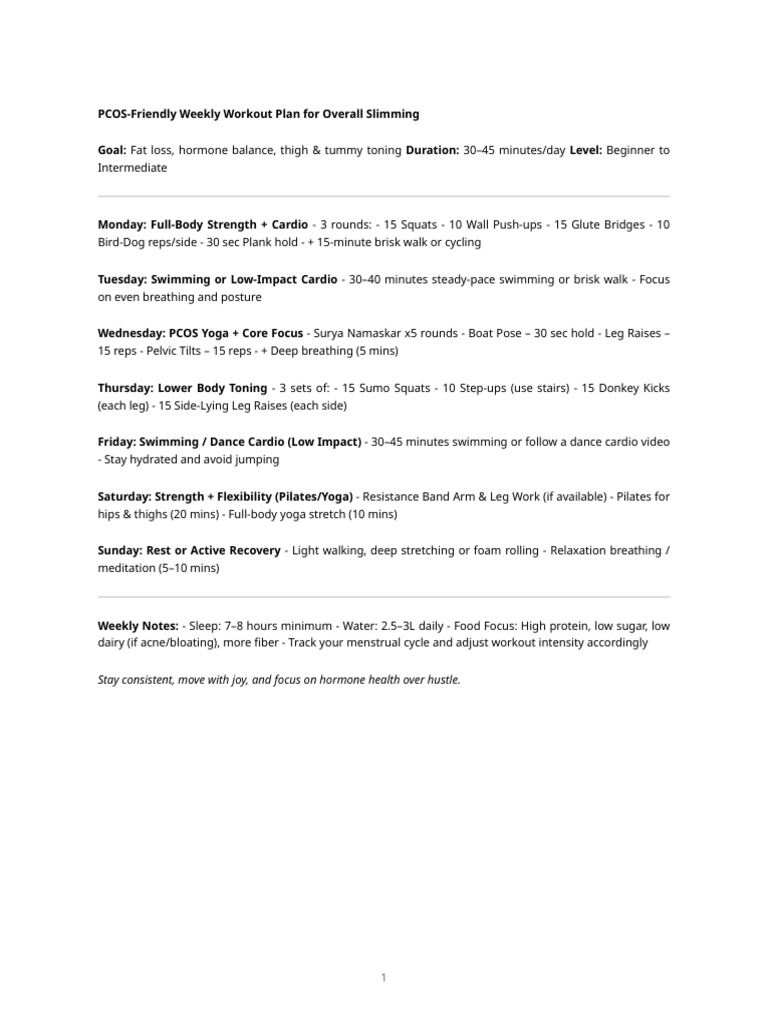Pcos Workout Plan | PDF