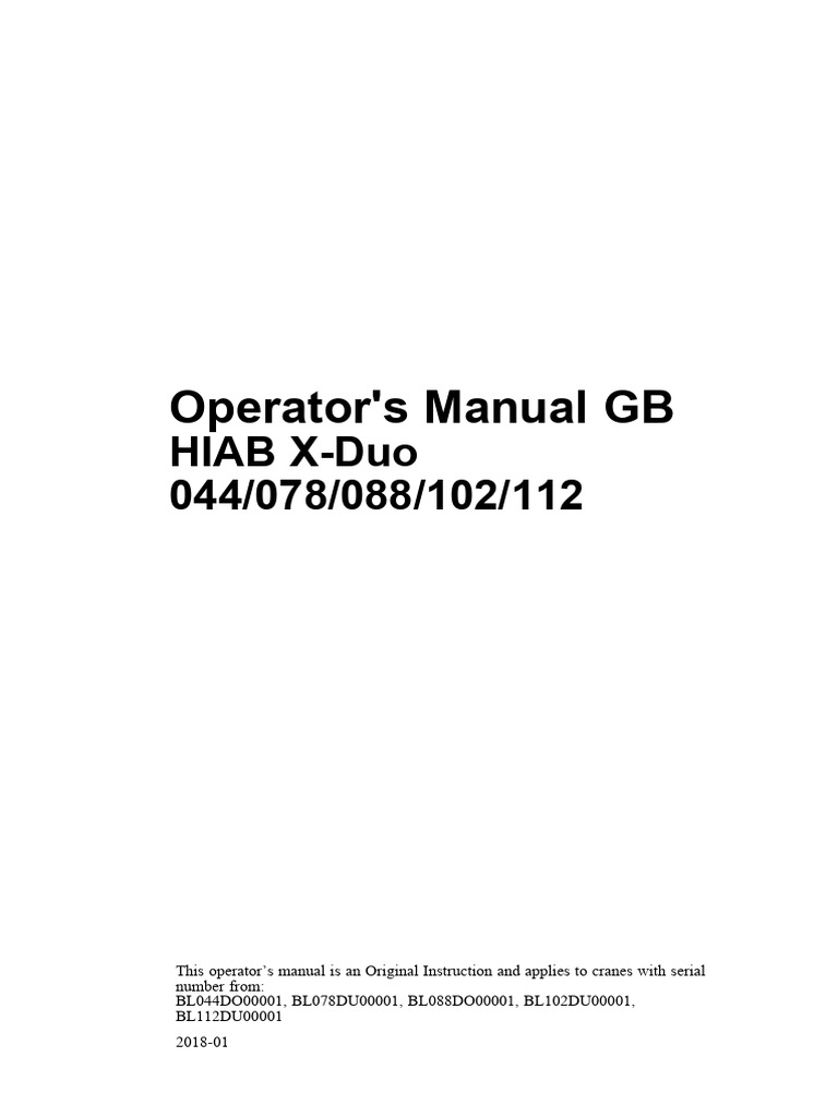 Hiab X Duo 044 112 Operators Manual | PDF | Crane (Machine) | Wound