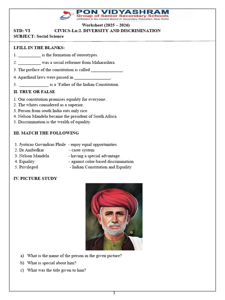 Work Sheet Diversity WS | PDF