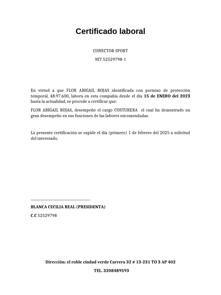 Certificado Laboral | PDF