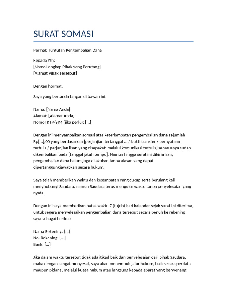 Surat Somasi Dan Kronologi Pengembalian Dana | PDF